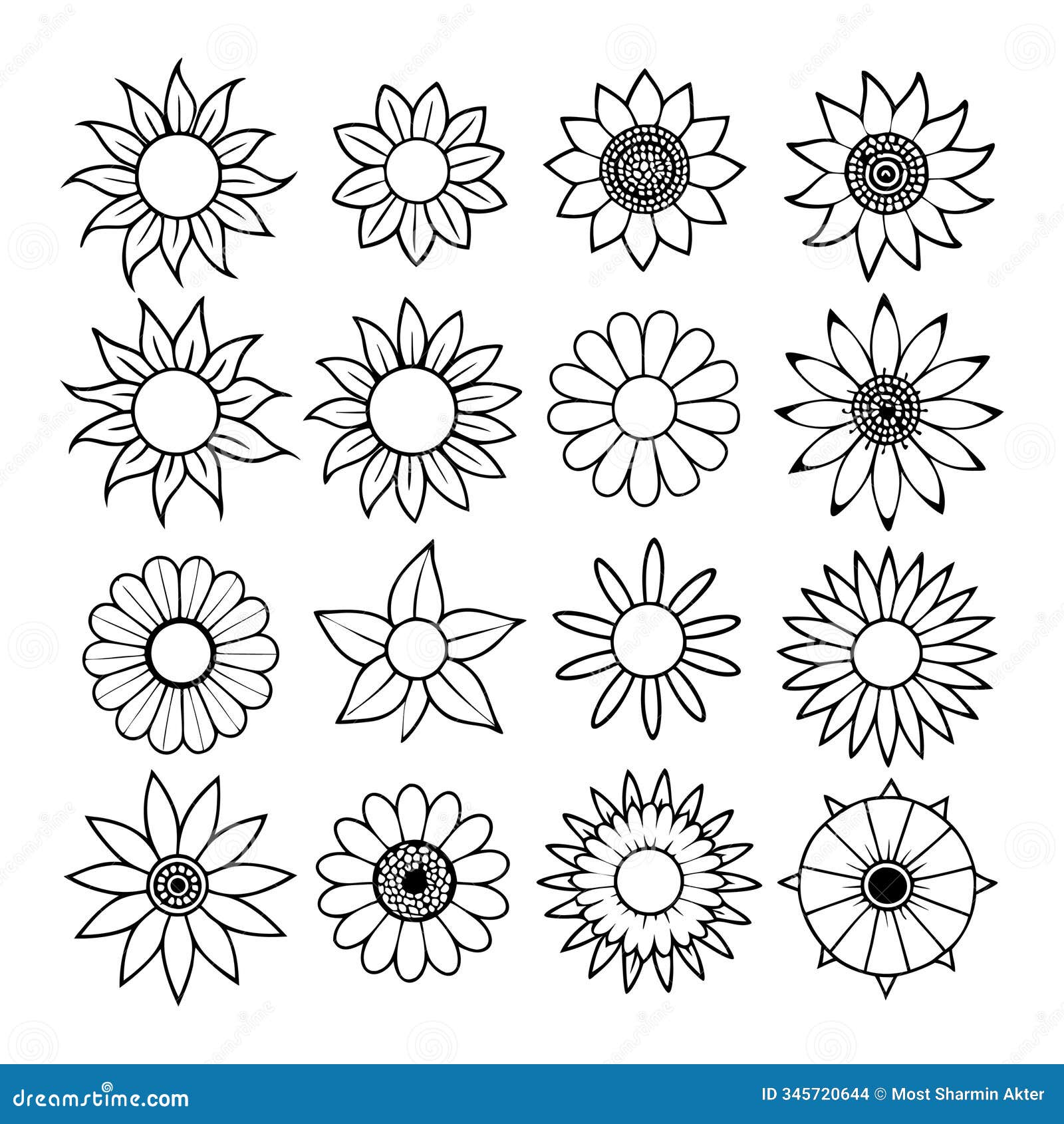 Line Art Sunflower Vector Set Illustration Stock Vector - Illustration ...