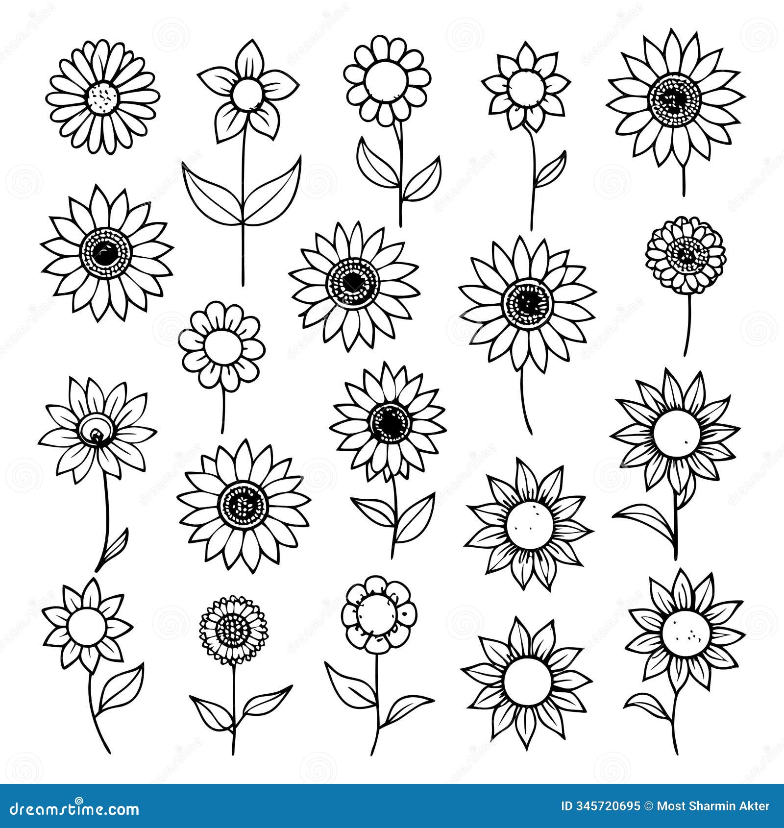 Line Art Sunflower Vector Set Illustration Stock Illustration ...