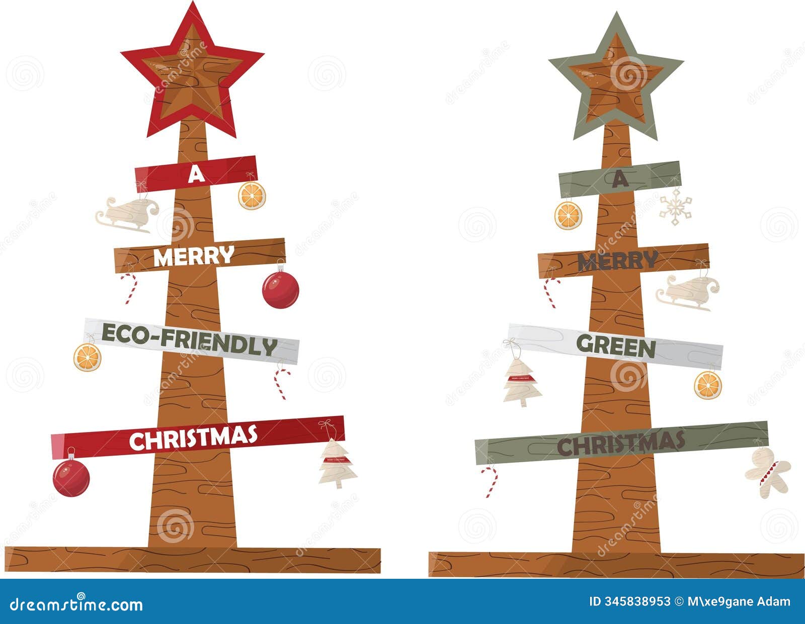 Eco-Friendly and Green Christmas Tree Illustrations Set Stock ...