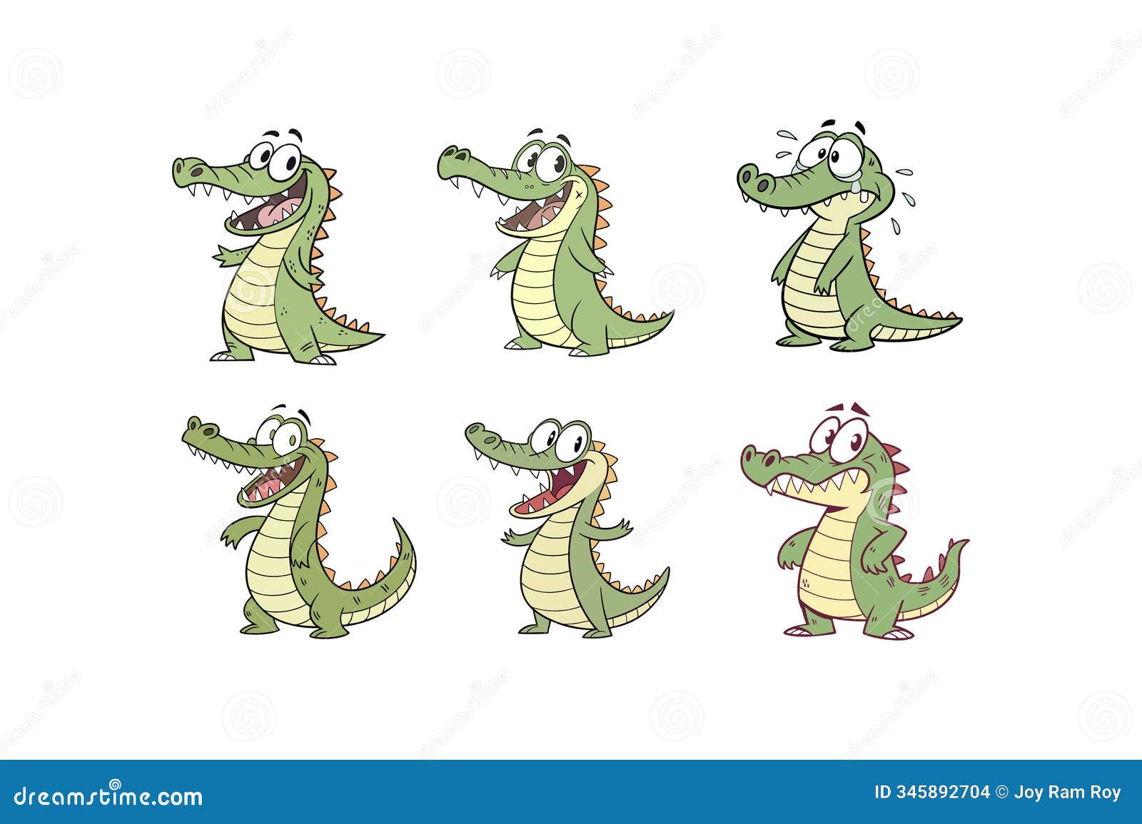 Funny Crocodile in Various Poses Cartoon Style Vector Art Illustration ...