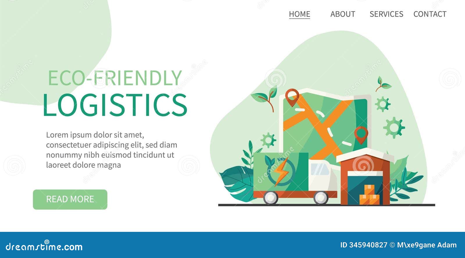 Eco-Friendly Logistics Banner with Delivery Truck, Map, and Warehouse ...
