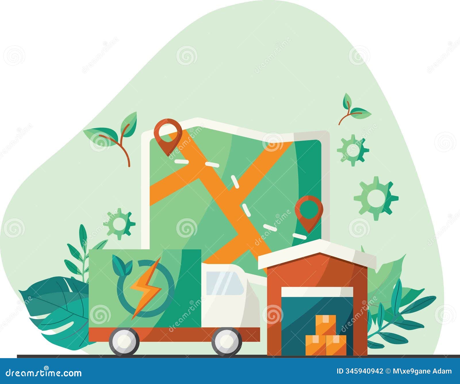 Eco-Friendly Logistics and Delivery Concept with Green Truck, Warehouse ...