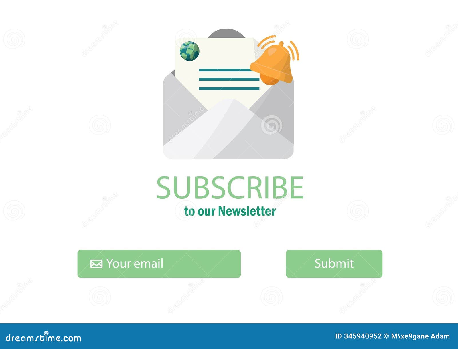 Newsletter Subscription Icon with Email Envelope and Notification Bell ...
