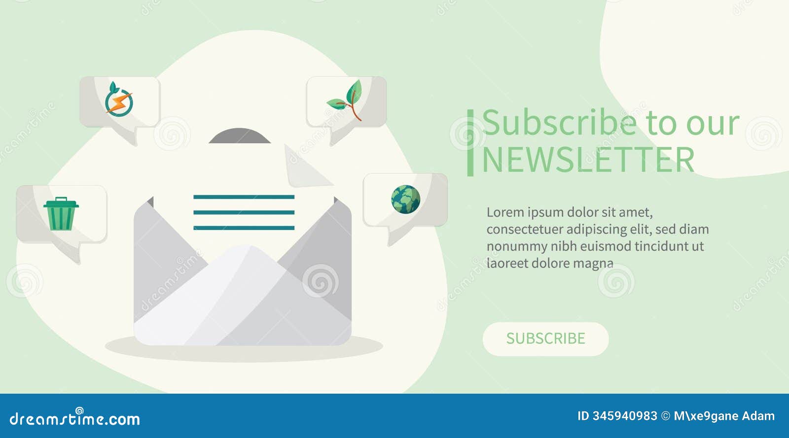 Sustainable Newsletter Banner with Envelope and Eco-friendly Symbol ...