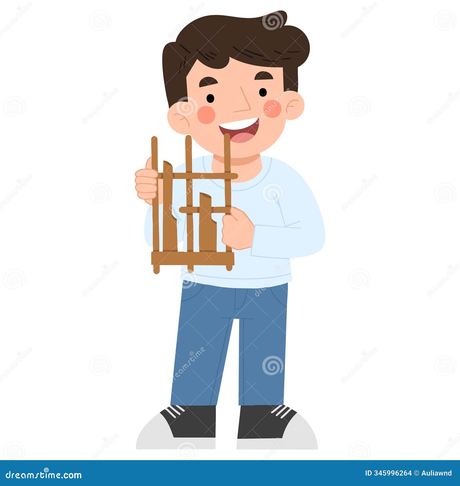 Illustration of a Boy Playing the Angklung Musical Instrument Stock ...