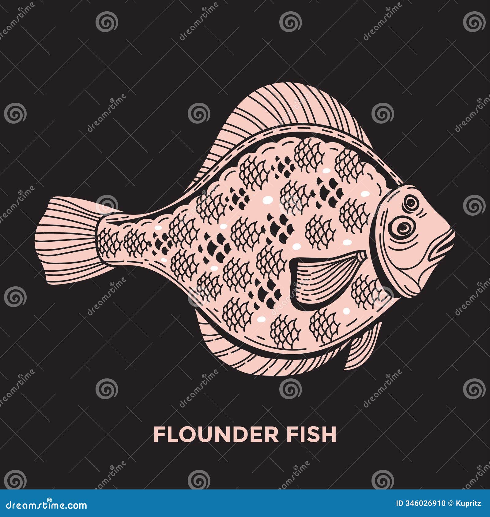 Flounder Fish Illustration with Detail Stroke and Line Style Stock ...