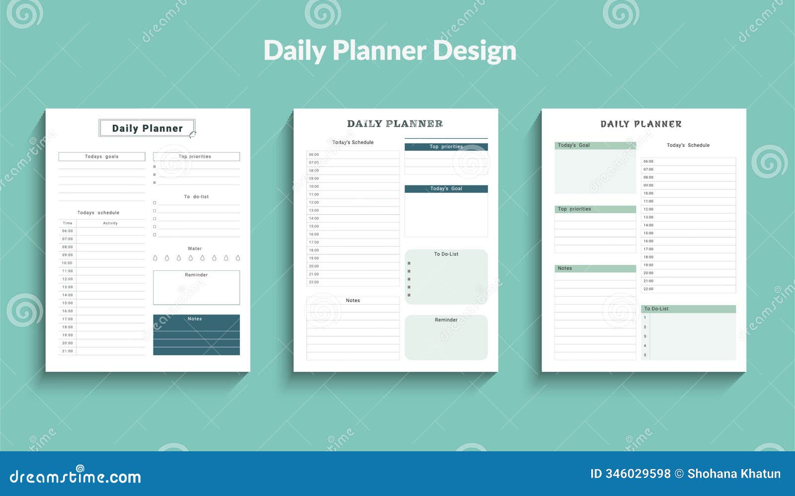 Daily Planner Template Design, daily Planner 3 Different Layout Design ...