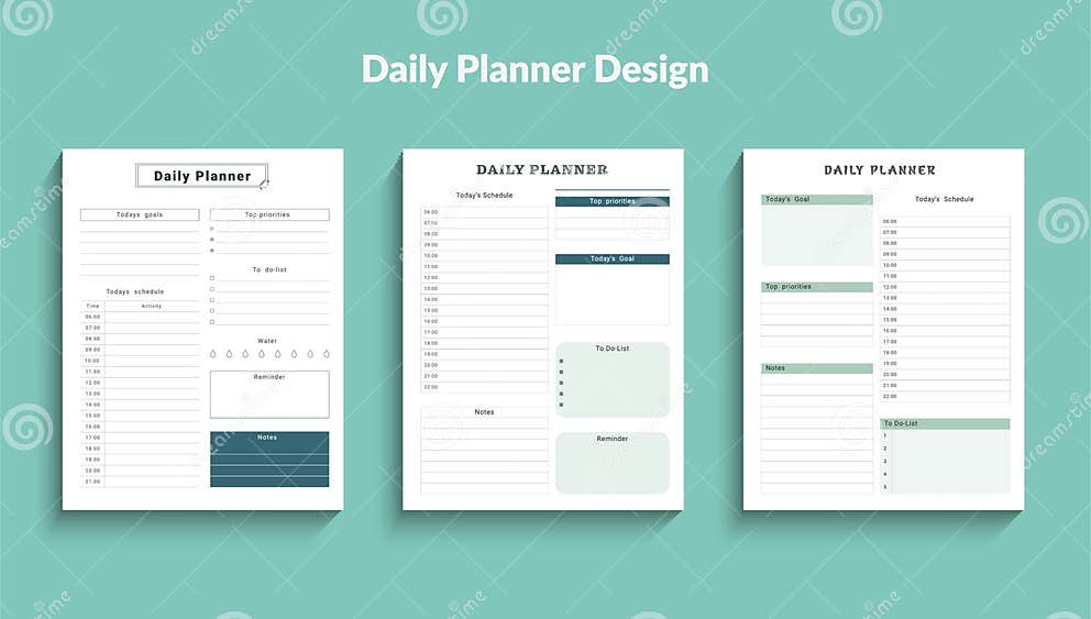 Daily Planner Template Design, daily Planner 3 Different Layout Design ...