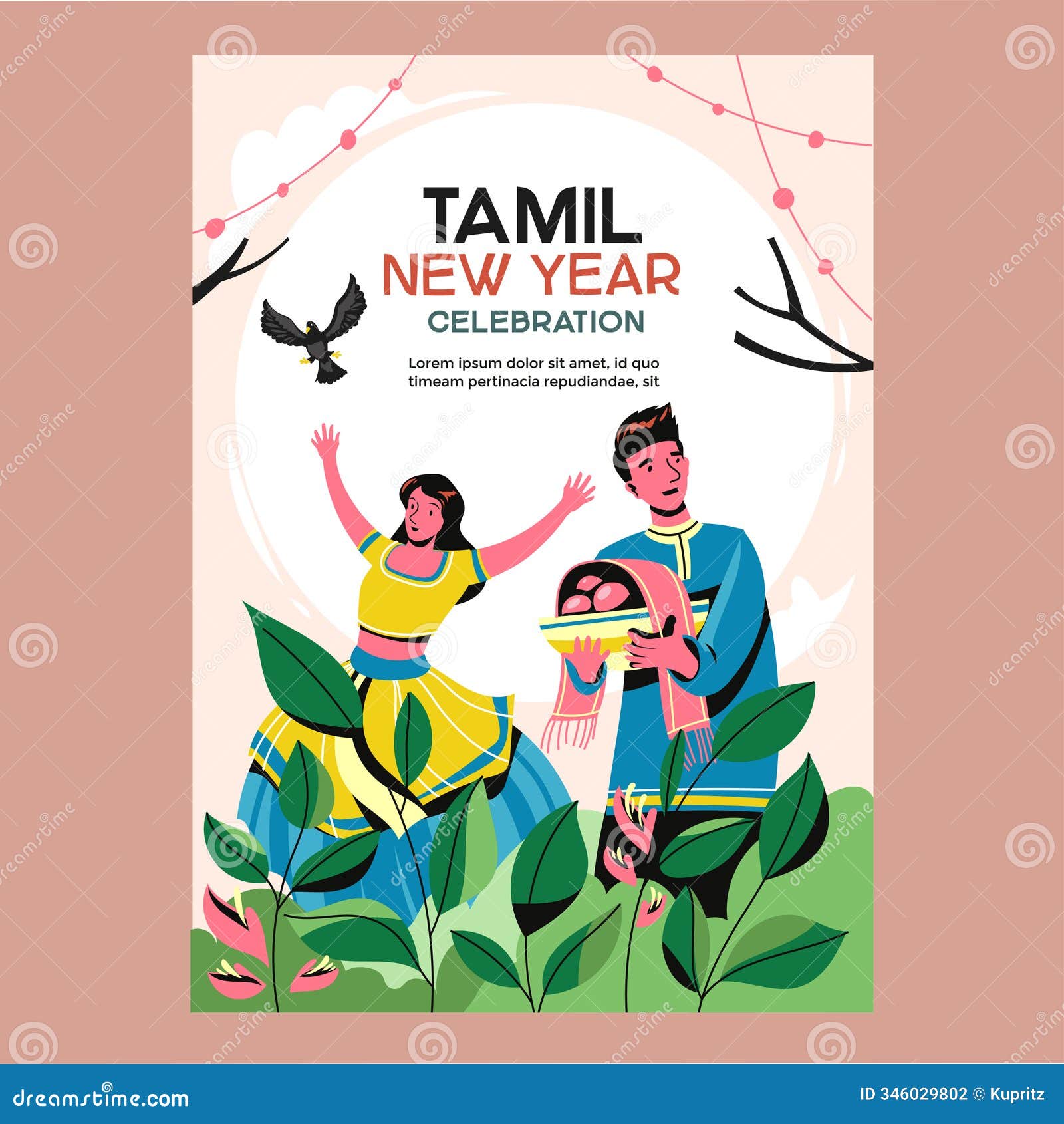 Happy Tamil New Year Poster or Flyer with Couple Pray Background Stock ...