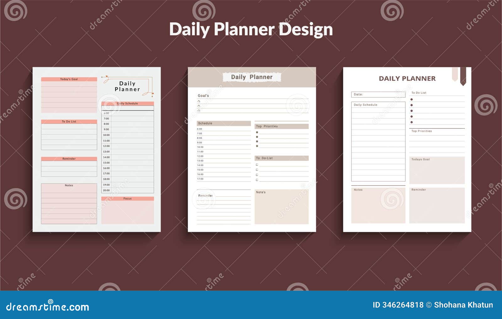 Daily Planner Template Design, Modern and Minimalist 3 Different Layout ...