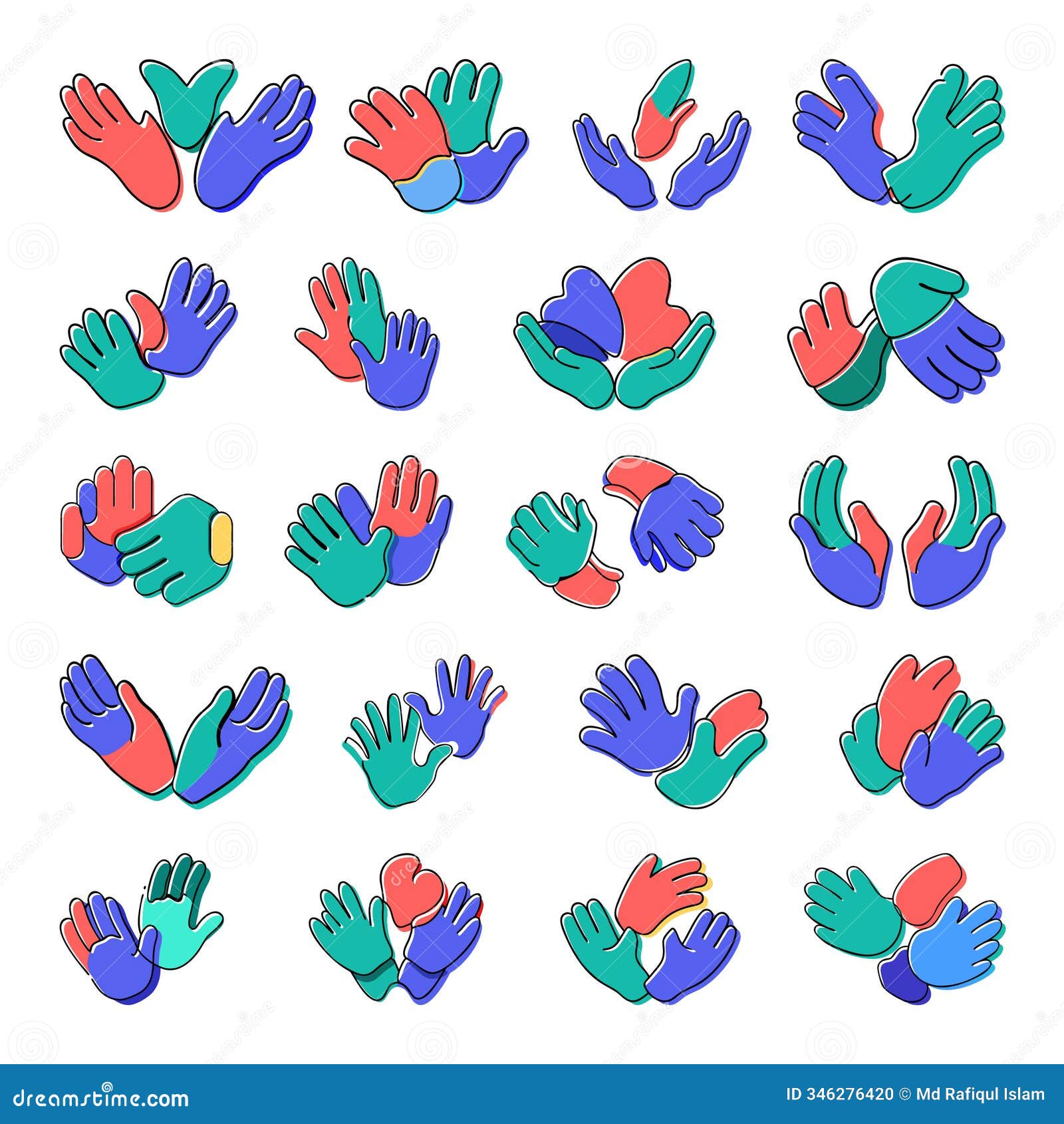 Hands Icon with Offset Doodle Style Bundle Stock Illustration ...