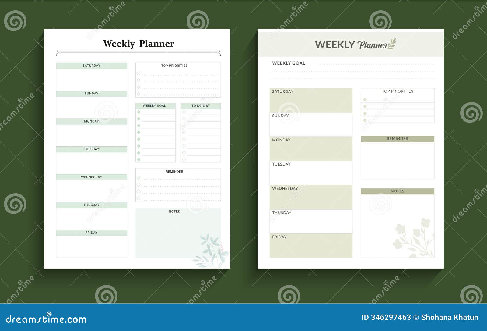 Weekly Planner Template Layout Design, Minimalist Weekly Planner. Stock ...
