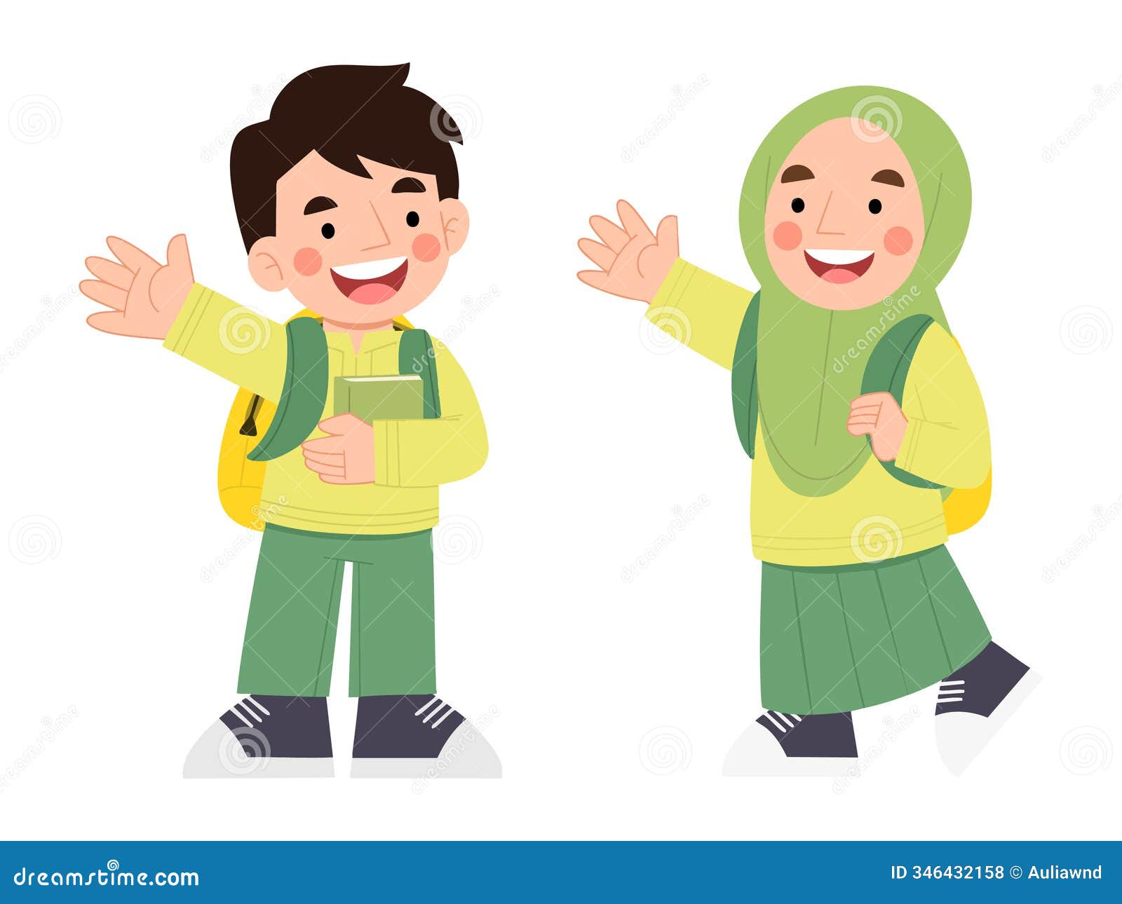 Cartoon Illustration of Muslim Children Running Together Stock ...