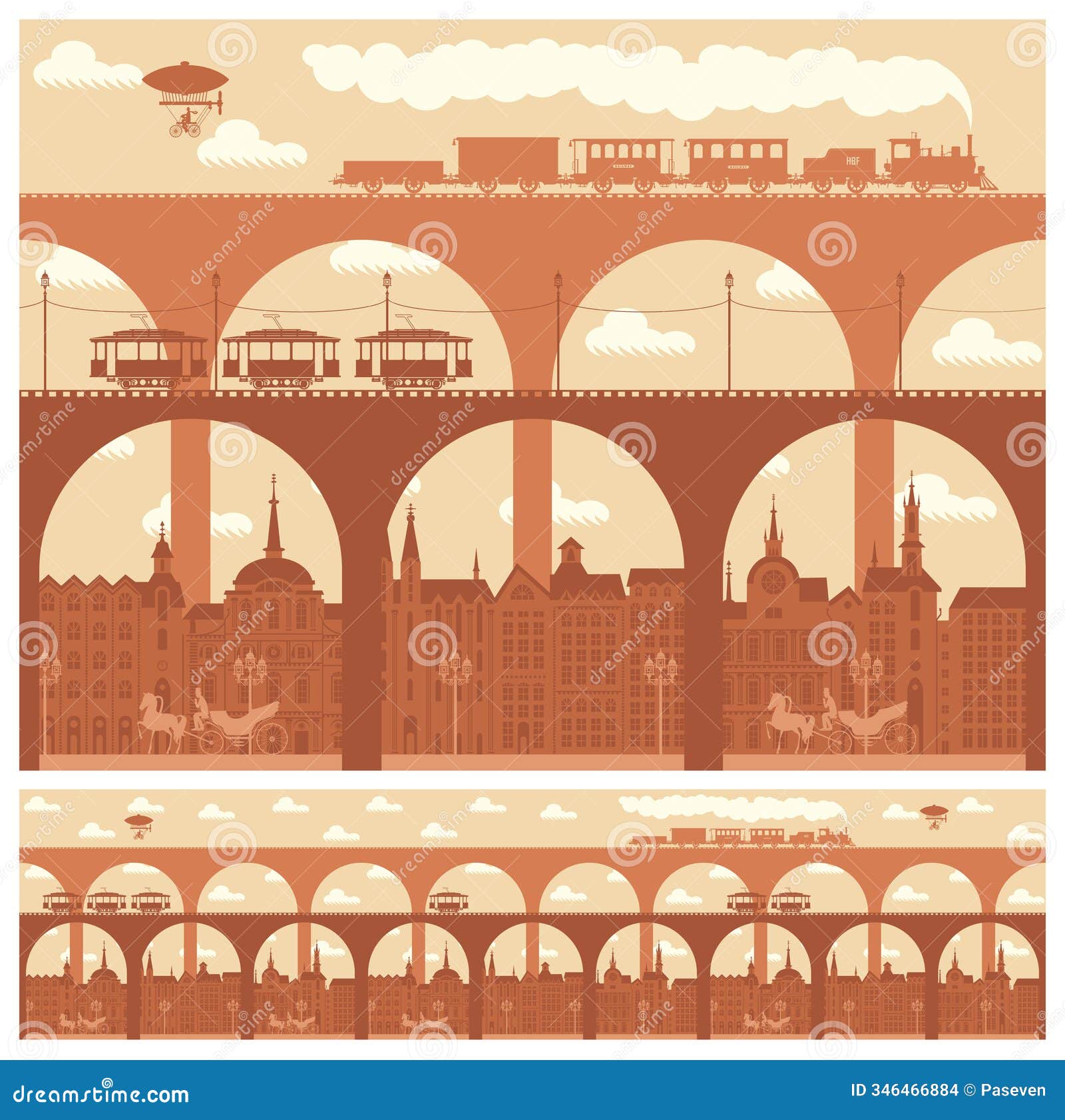 Seamless Horizontal Pattern with an Old Town or City Stock Illustration ...