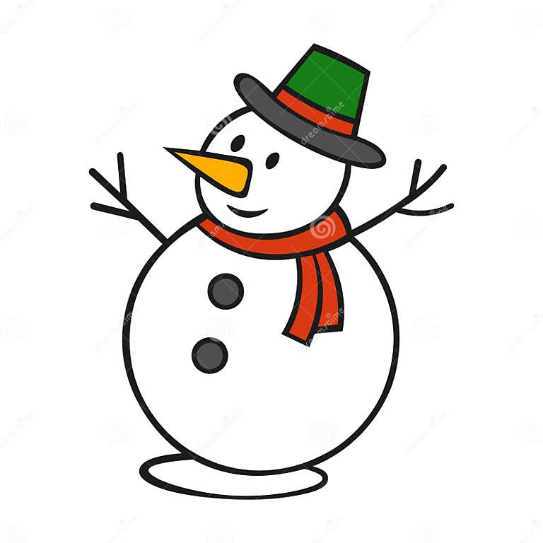 Snowman Flat Vector Icon. Snowman with a Red Scarf. Cute Snowman ...
