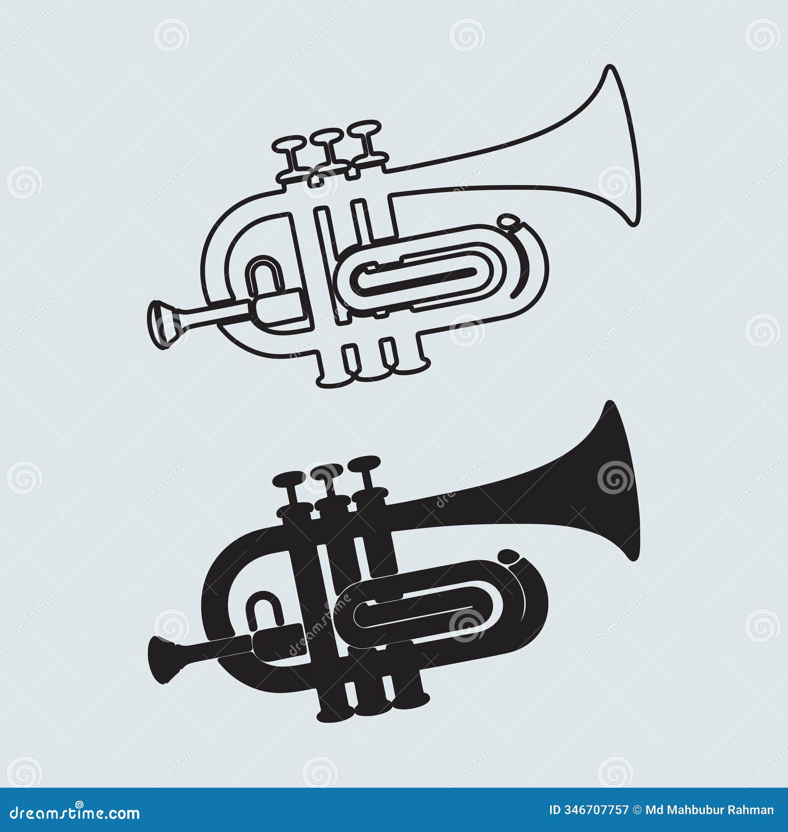 A Trumpet Silhouette Vector Art Illustration with Line Art Stock Vector ...