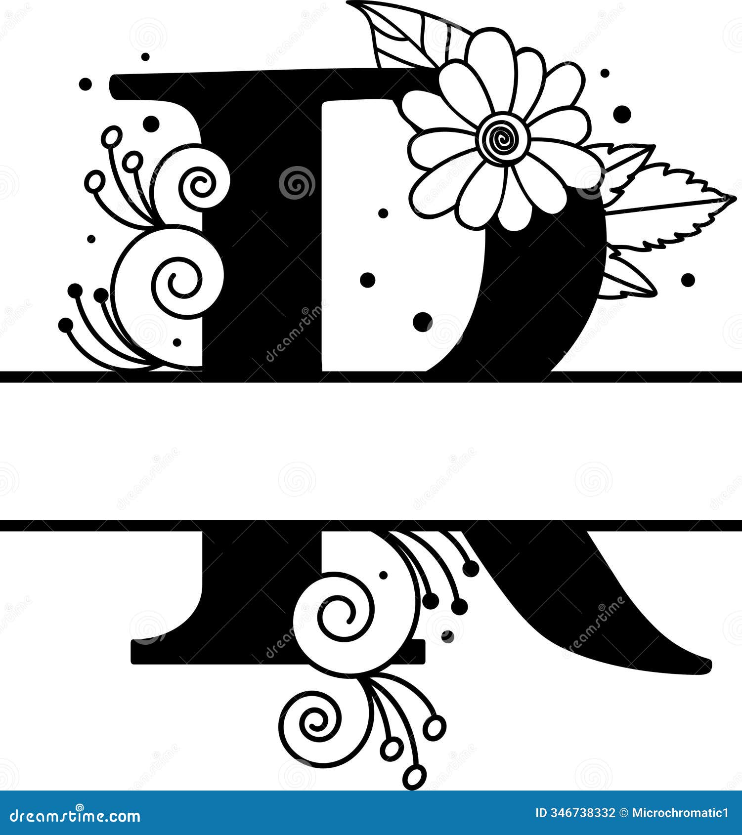 Custom Black and White Letter R Monogram, Split Alphabet Font Vector ...