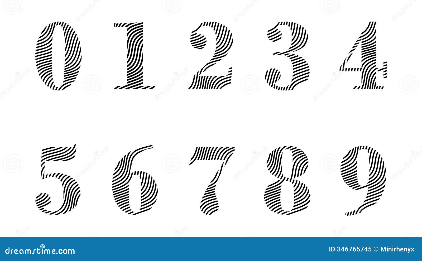 Modern Wavy Stripes Stylized Alphabetical Numbers Isolated Stock Vector ...