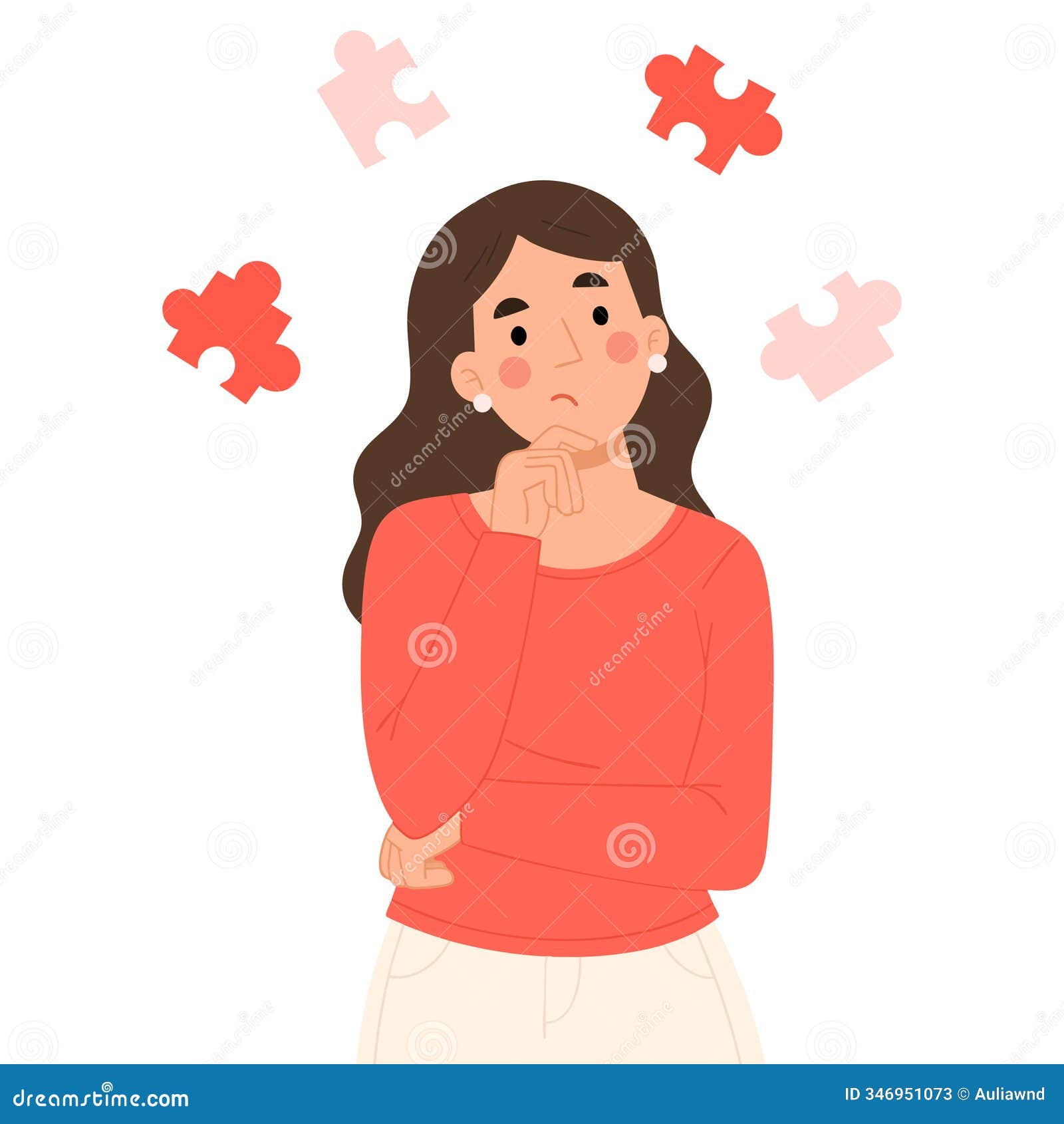 Young Woman Thinking Solving Problem Cartoon Illustration Stock ...