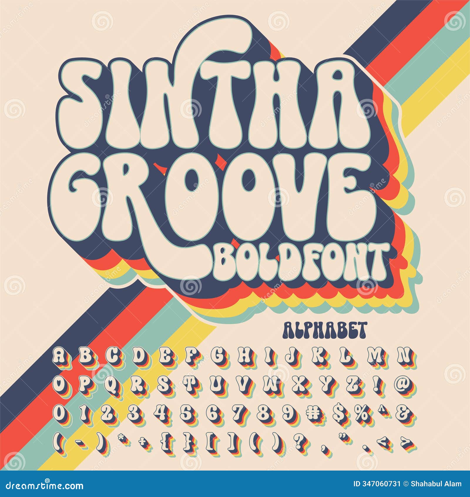 3D Effect Sintha Groove Retro Vintage Display Bold Font Alphabet Vector ...