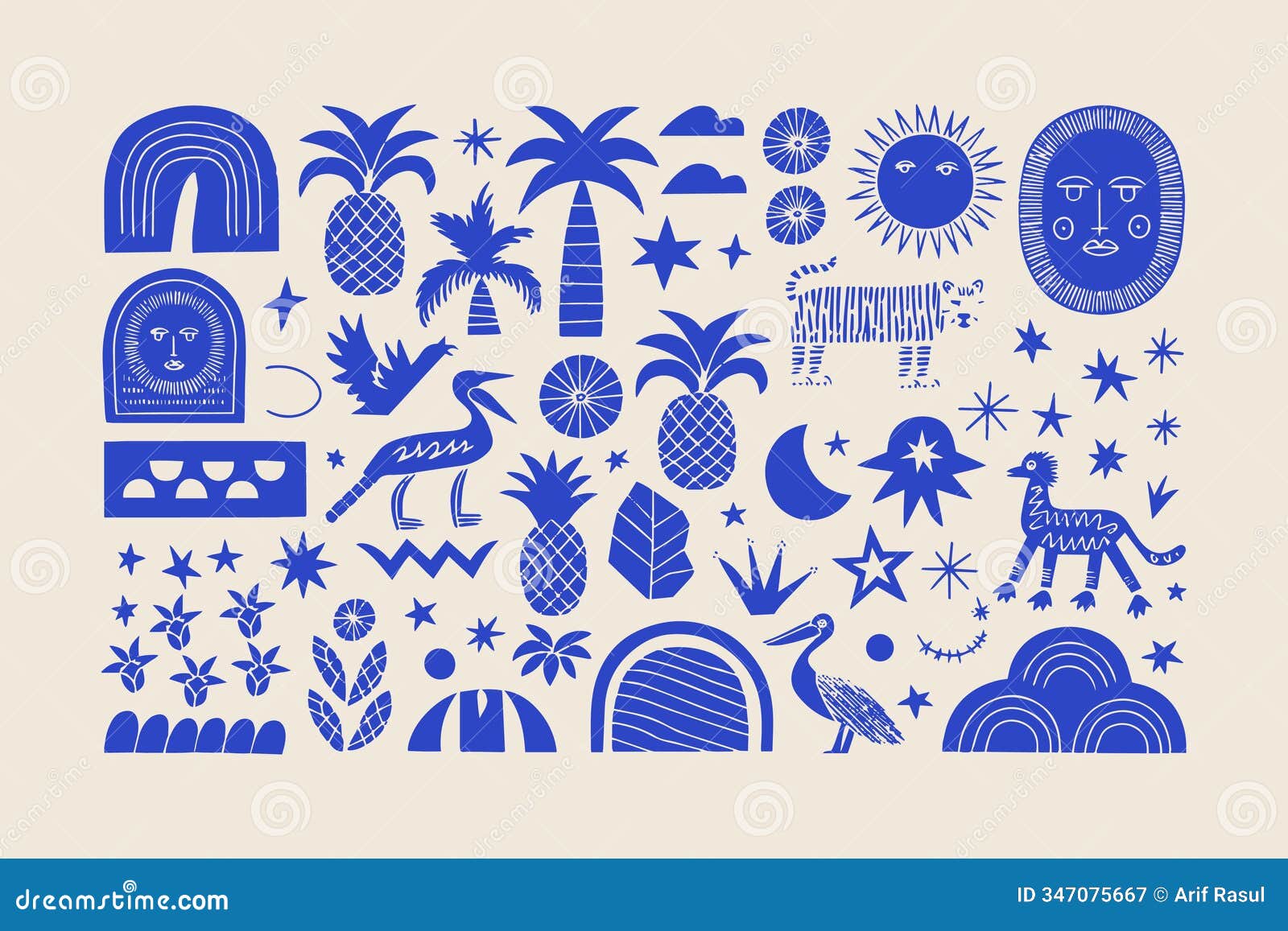 Set of Hand-drawn Retro Tropical Summer Shape Vector Illustrations 4 ...