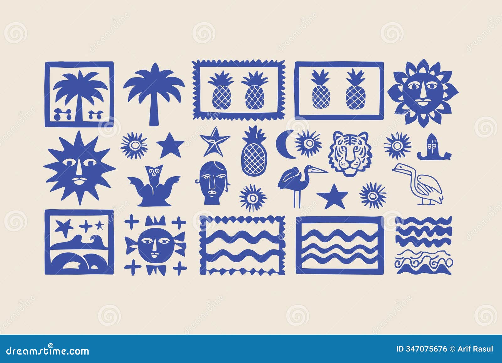 Set of Hand-drawn Retro Tropical Summer Shape Vector Illustrations 5 ...