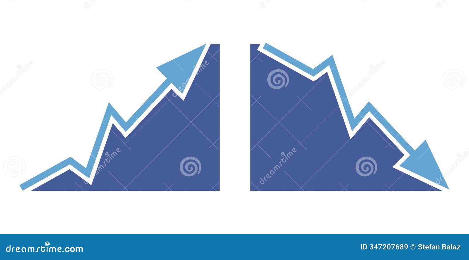Graph Going Up and Down Sign with Blue Arrows Vector. Flat Design ...