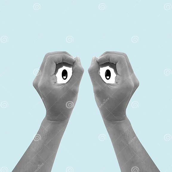 Eyes Peeking through Hand Hole Pop Art Concept Stock Illustration ...