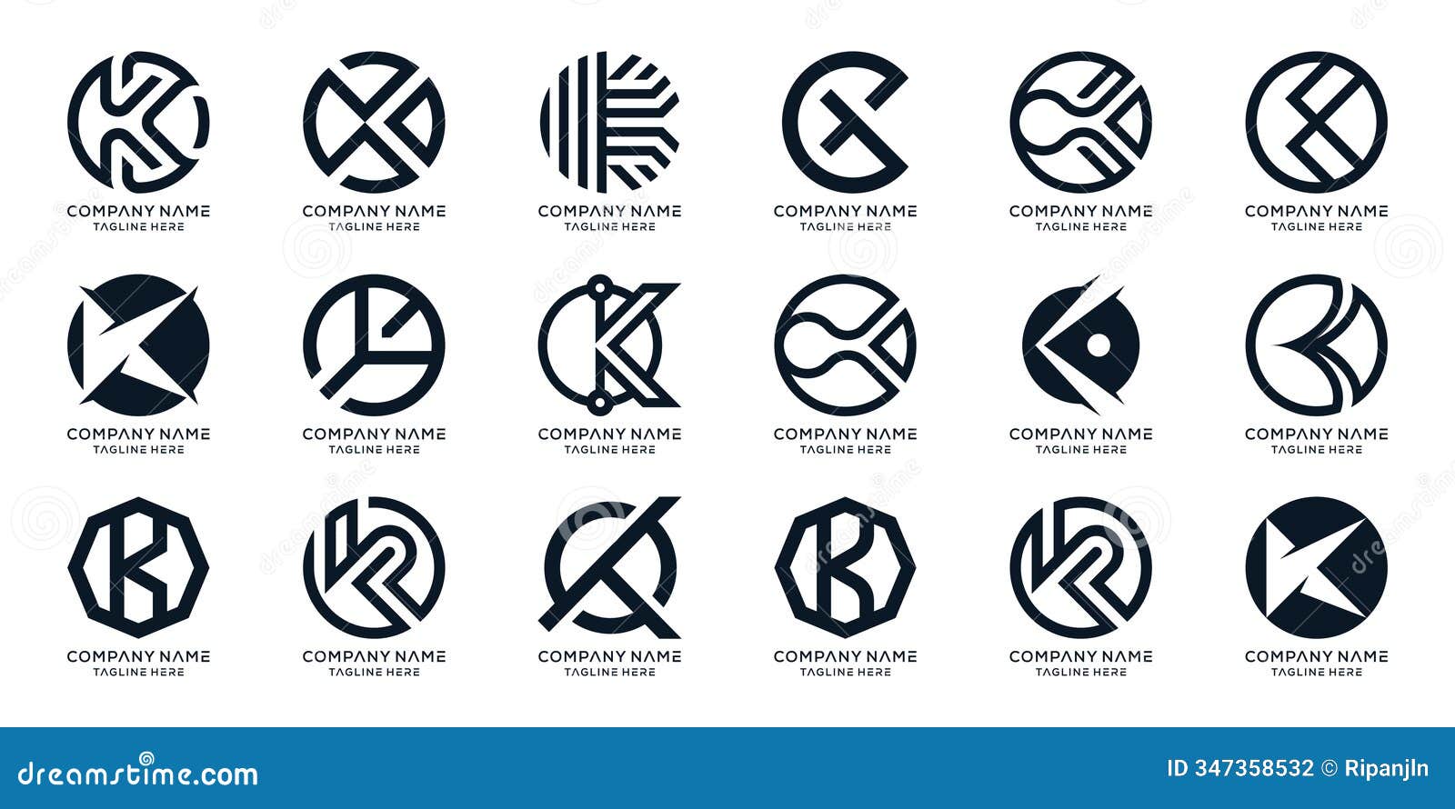 Letter K Logo Set Icon, Circle Round Design Concept, Collection Graphic ...