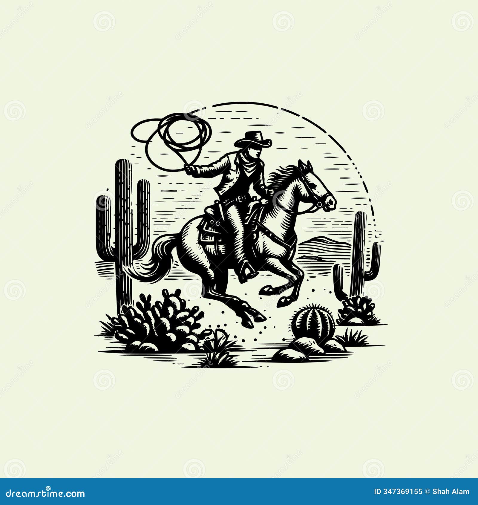 Vector Western Cowboy Riding a Galloping Horse Stock Illustration ...