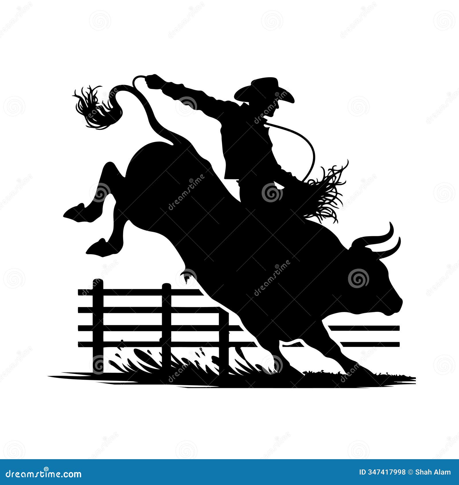 A Silhouette of a Cowboy Bull Rodeo Logo and T-Shirt Stock Illustration ...