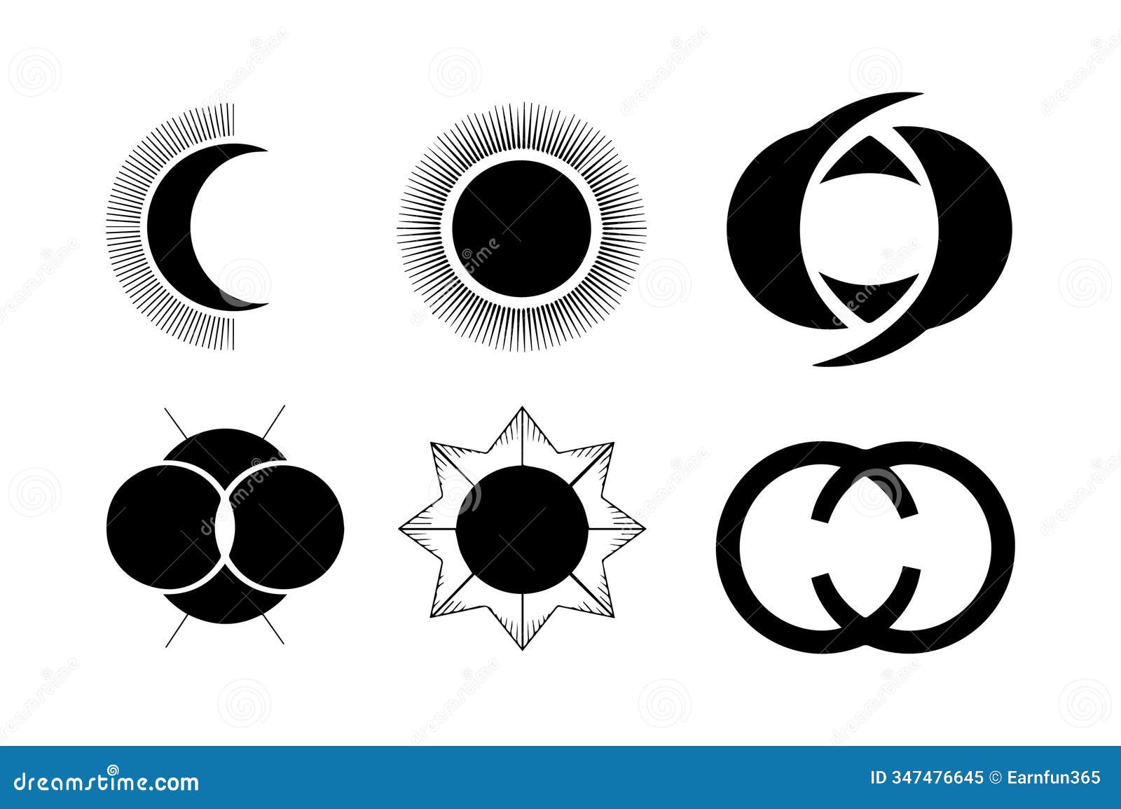 A Vector Silhouette Elements Inspired by the Moon. from Left To Right, the Top Row Contains ...