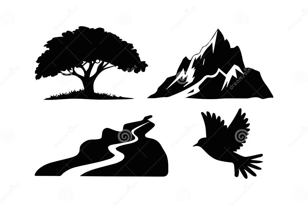 A Vector Illustration of Six Unique Silhouettes of Natural Element ...