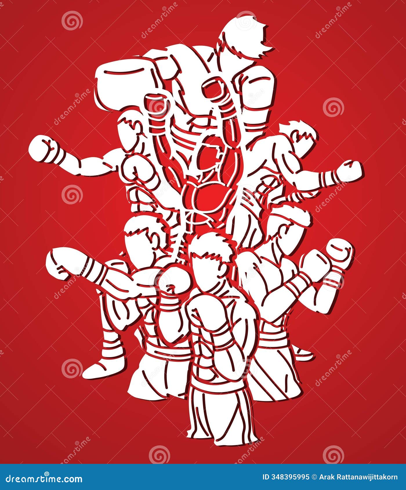 Group of Fighter Boxing Sport Boxer Fighting Battle Mix Action Cartoon ...