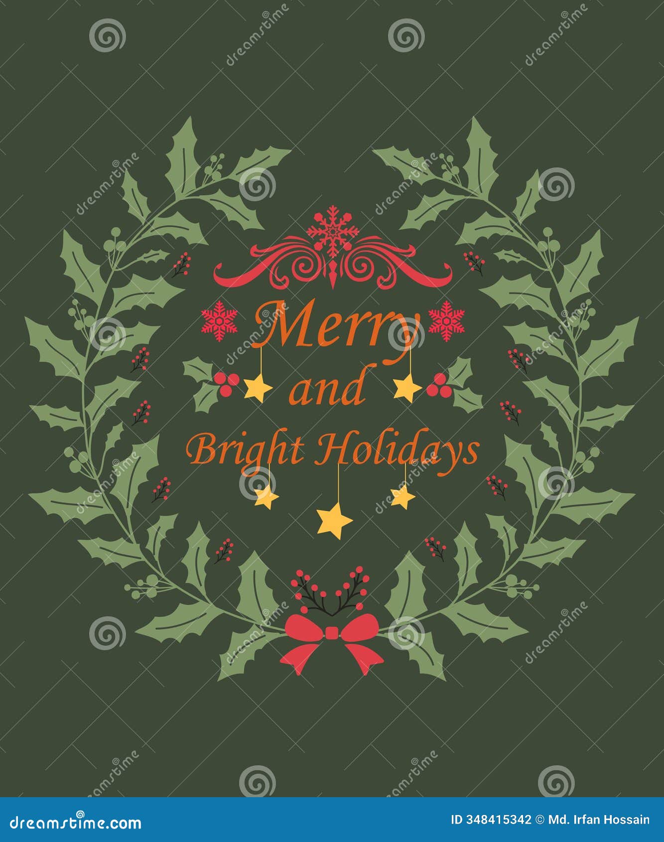Merry and Bright Holidays stock illustration. Illustration of branch ...