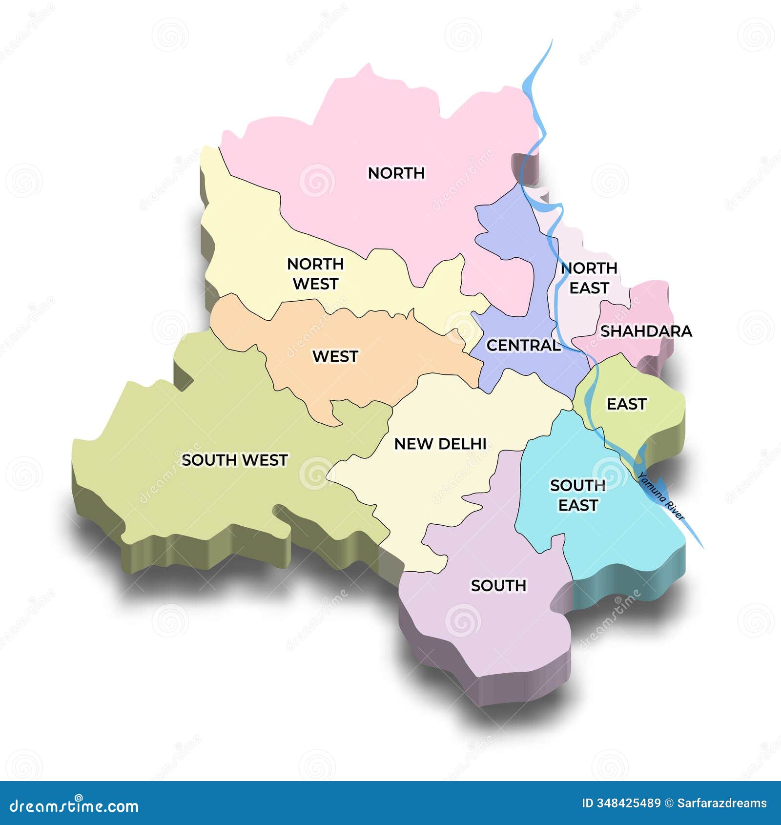 Delhi 3d Map District Wise with River Yamuna Stock Illustration ...