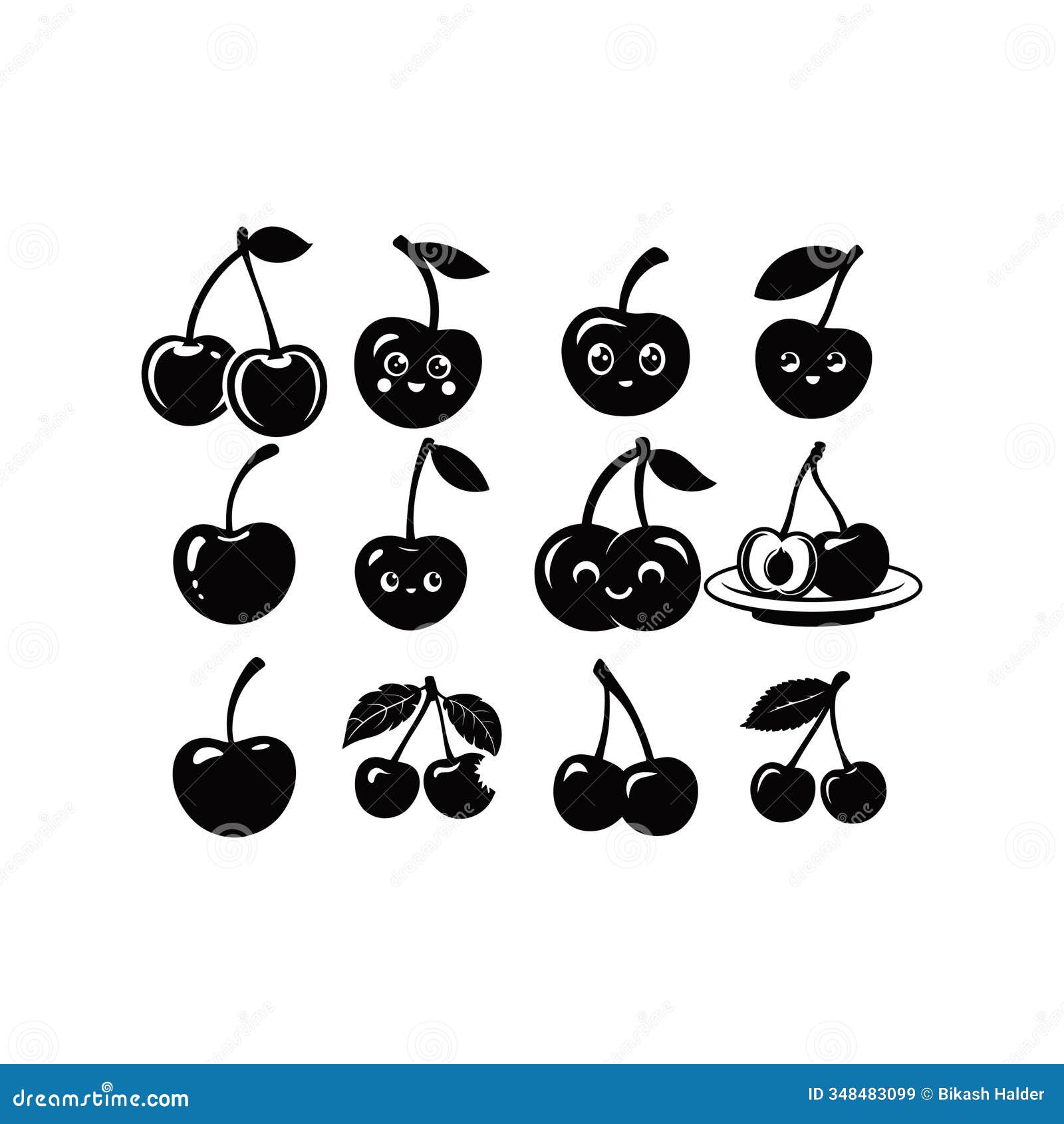 Cute Cherry Fruit Silhouette Vector Art Stock Illustration ...
