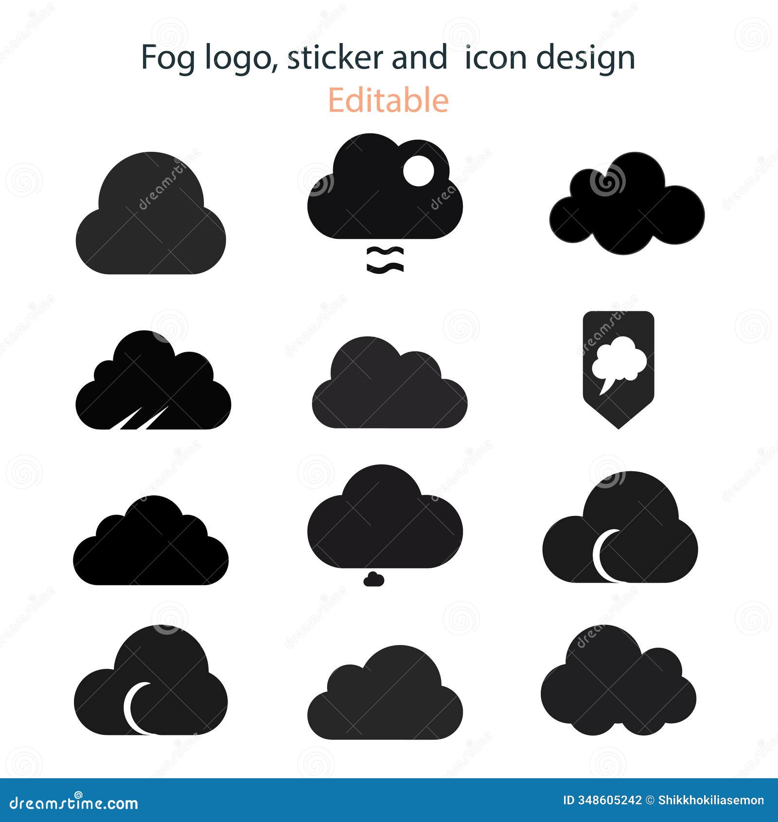 Fog Logo. Sticker and Icon Design. Minimalist Black Fog-themed Cloud ...