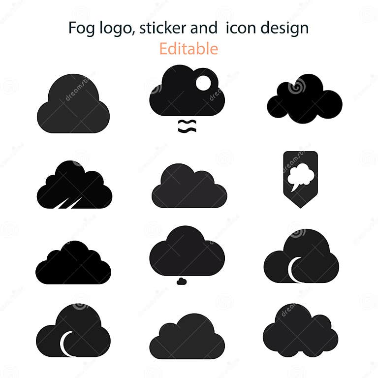 Fog Logo. Sticker and Icon Design. Minimalist Black Fog-themed Cloud Icons in a 3x4 Grid ...