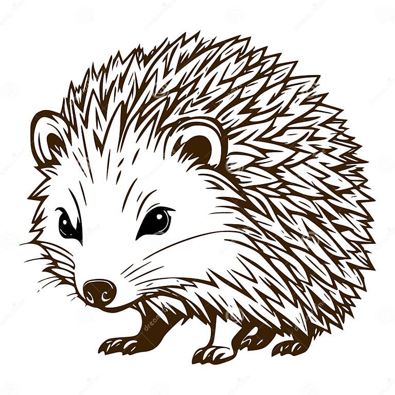 Hedgehog Vector. Monochrome Illustration of a Detailed, Spiky Hedgehog ...