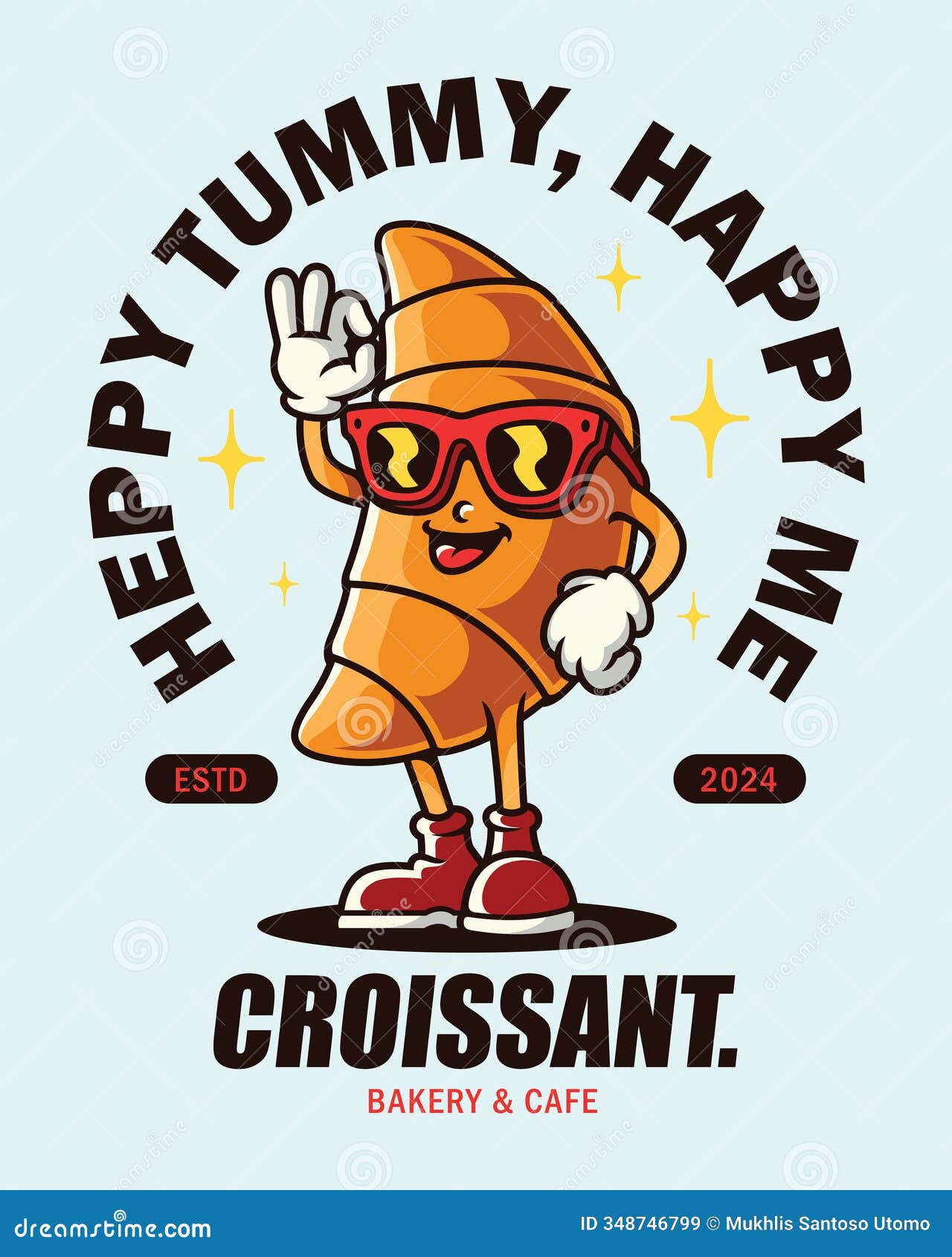 Croissant Cartoon Character Doodle Showing Some Love With Flying Hearts ...