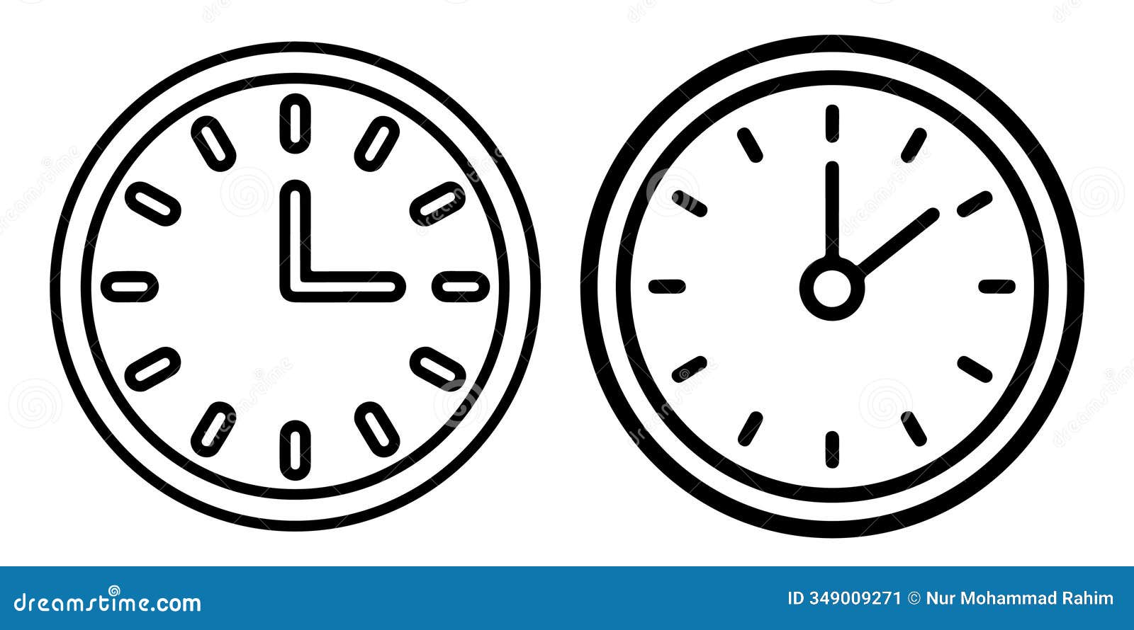 Simple Black Line Art Illustration of Two Clocks Showing Different ...