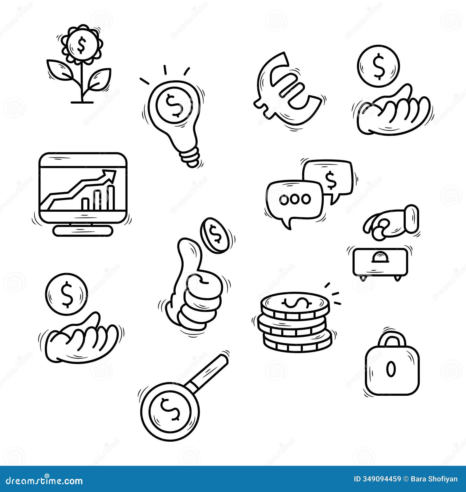 Hand Drawn Doodle Money Icon Set Vector Illustrationt Stock Vector ...