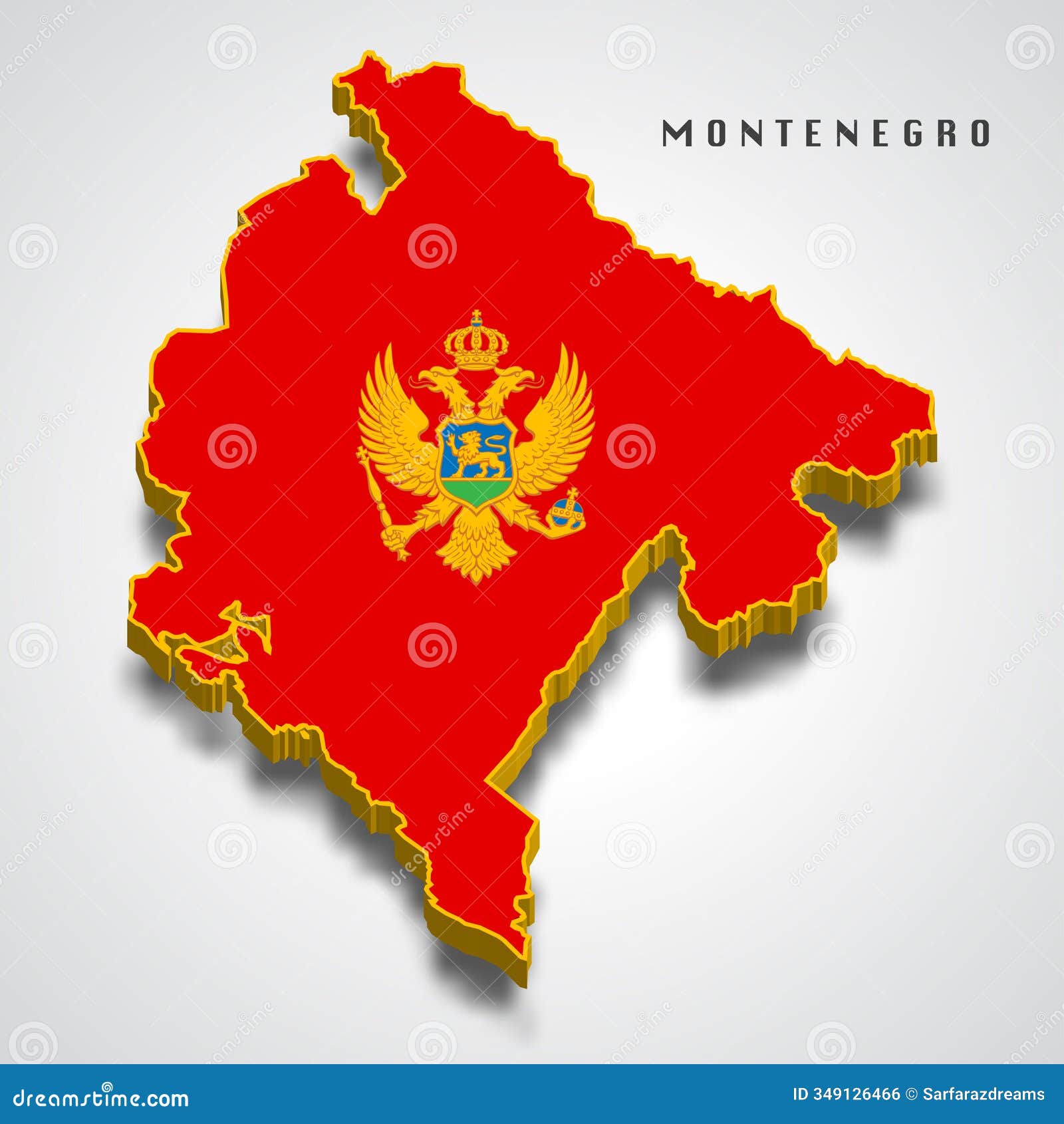 Montenegro 3d Map with National Flag on Grey Background Stock ...