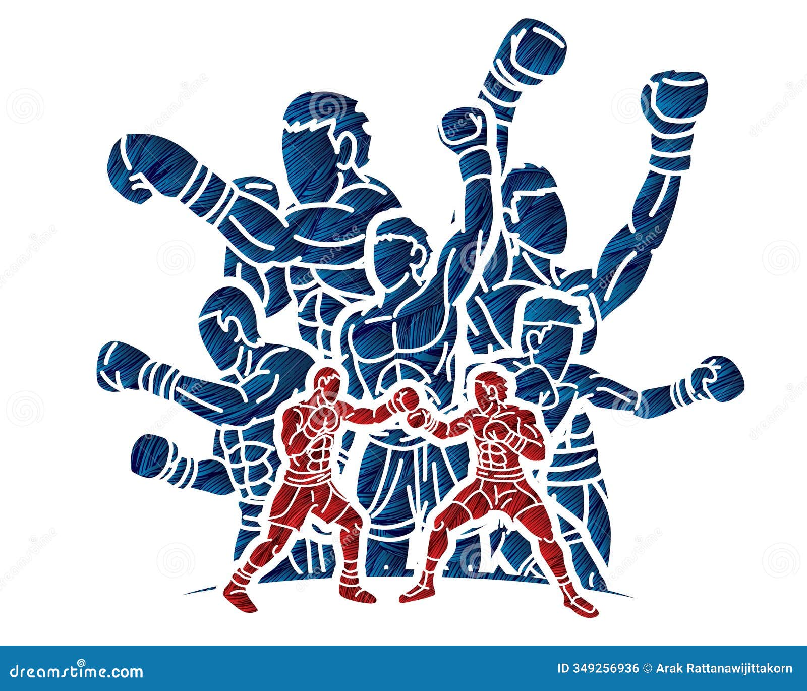 Group of Fighter Boxing Sport Boxer Fighting Battle Mix Action Cartoon ...