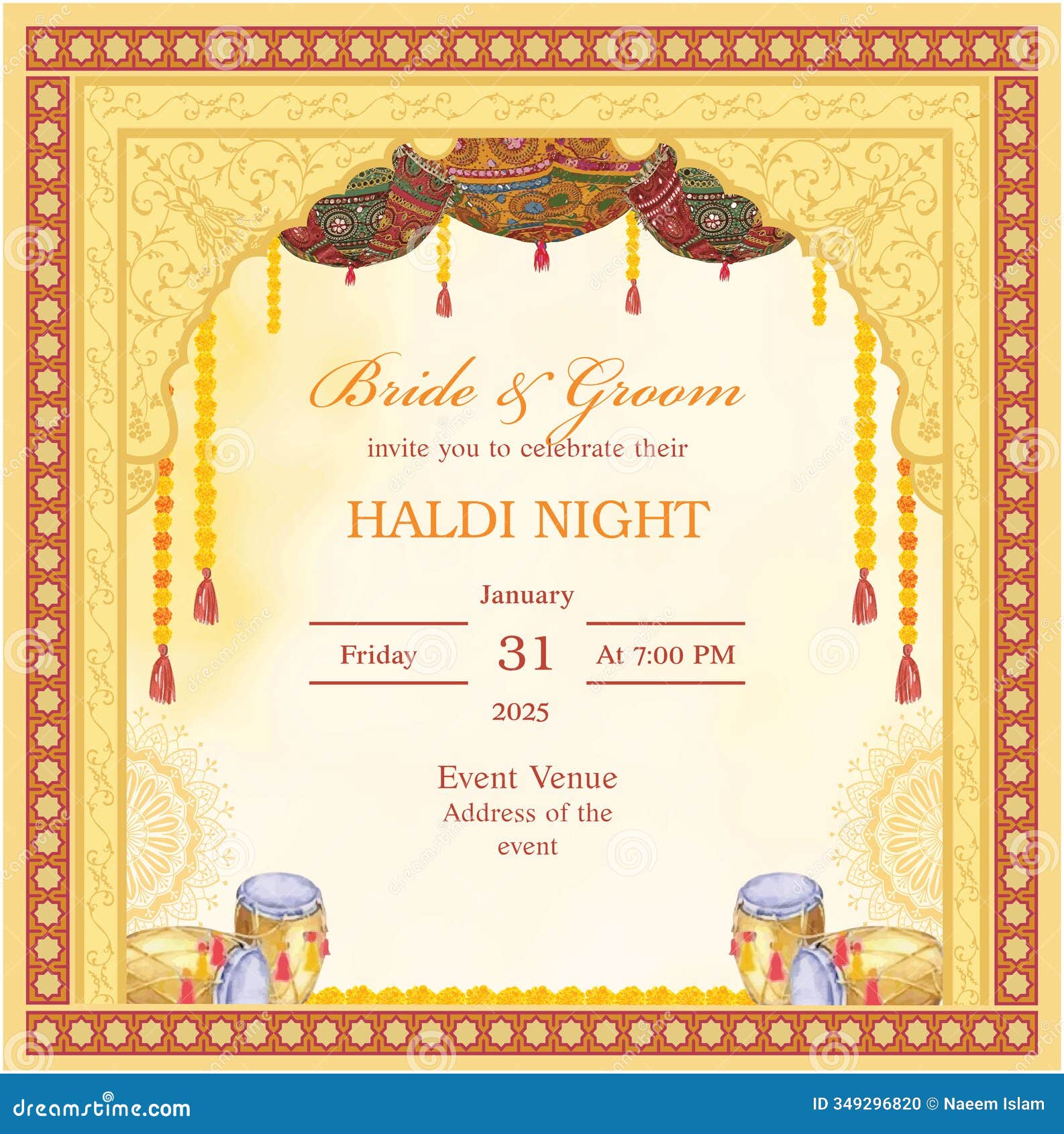 Mughal Arch Indian Haldi Night Invitation Card. Holud Invitation Card ...