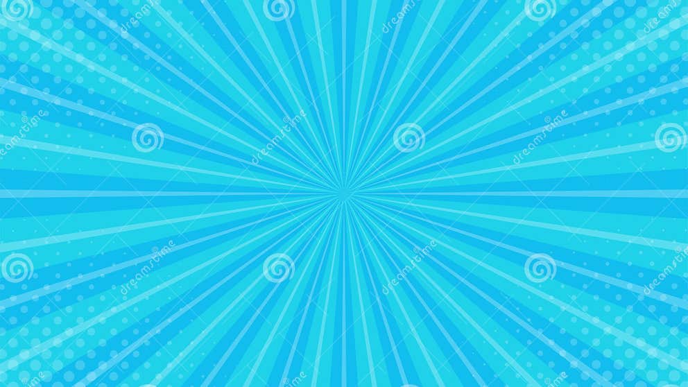Light Blue Comic Sunburst Effect Background with Halftone. Pop Art ...
