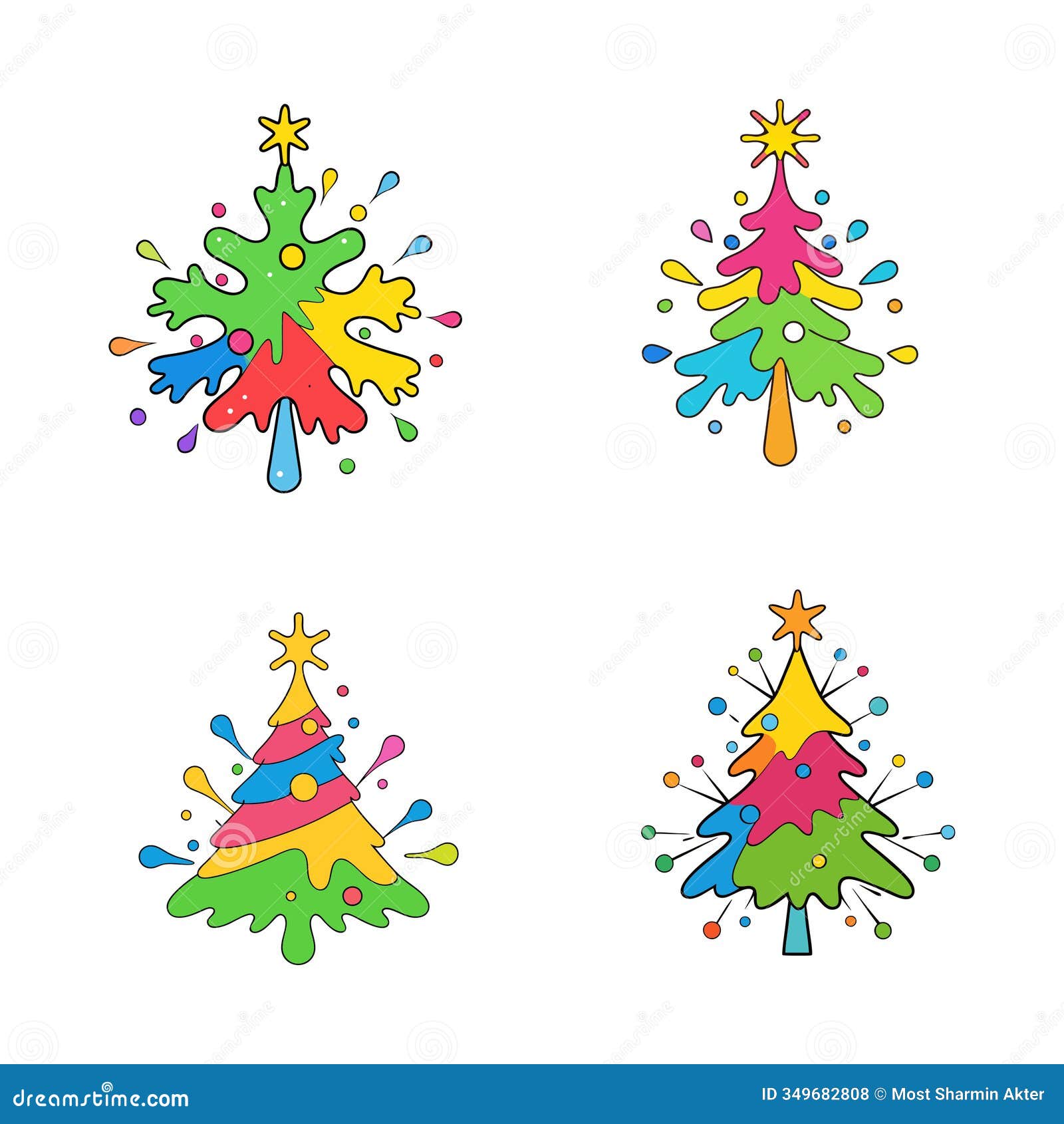 Colorful Abstract Paint Splash Christmas Tree Vector Illustration ...