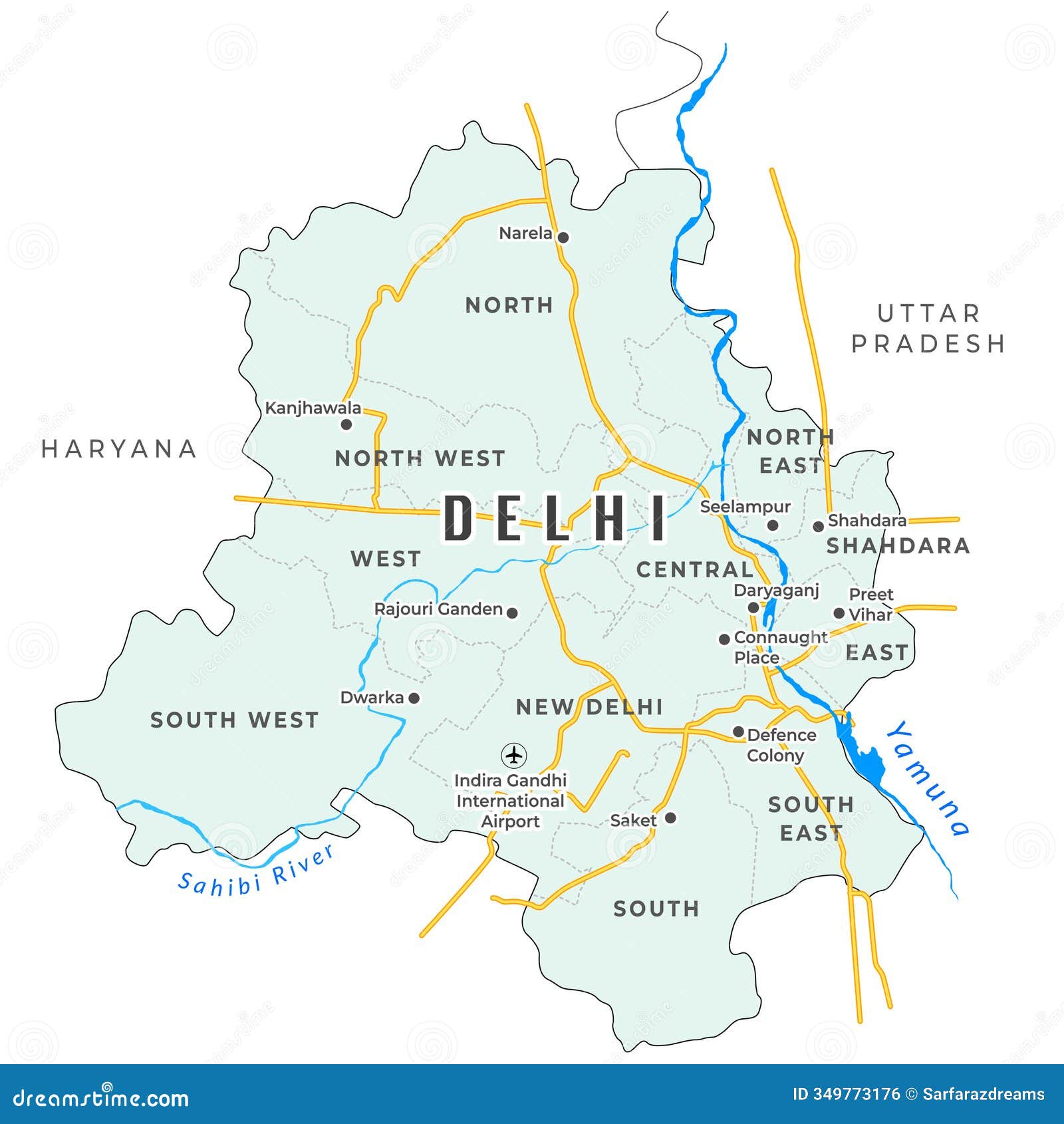 Delhi 3d Map District Wise With River Yamuna Cartoon Vector ... Delhi 3d Map District Wise With River Yamuna Cartoon Vector ...