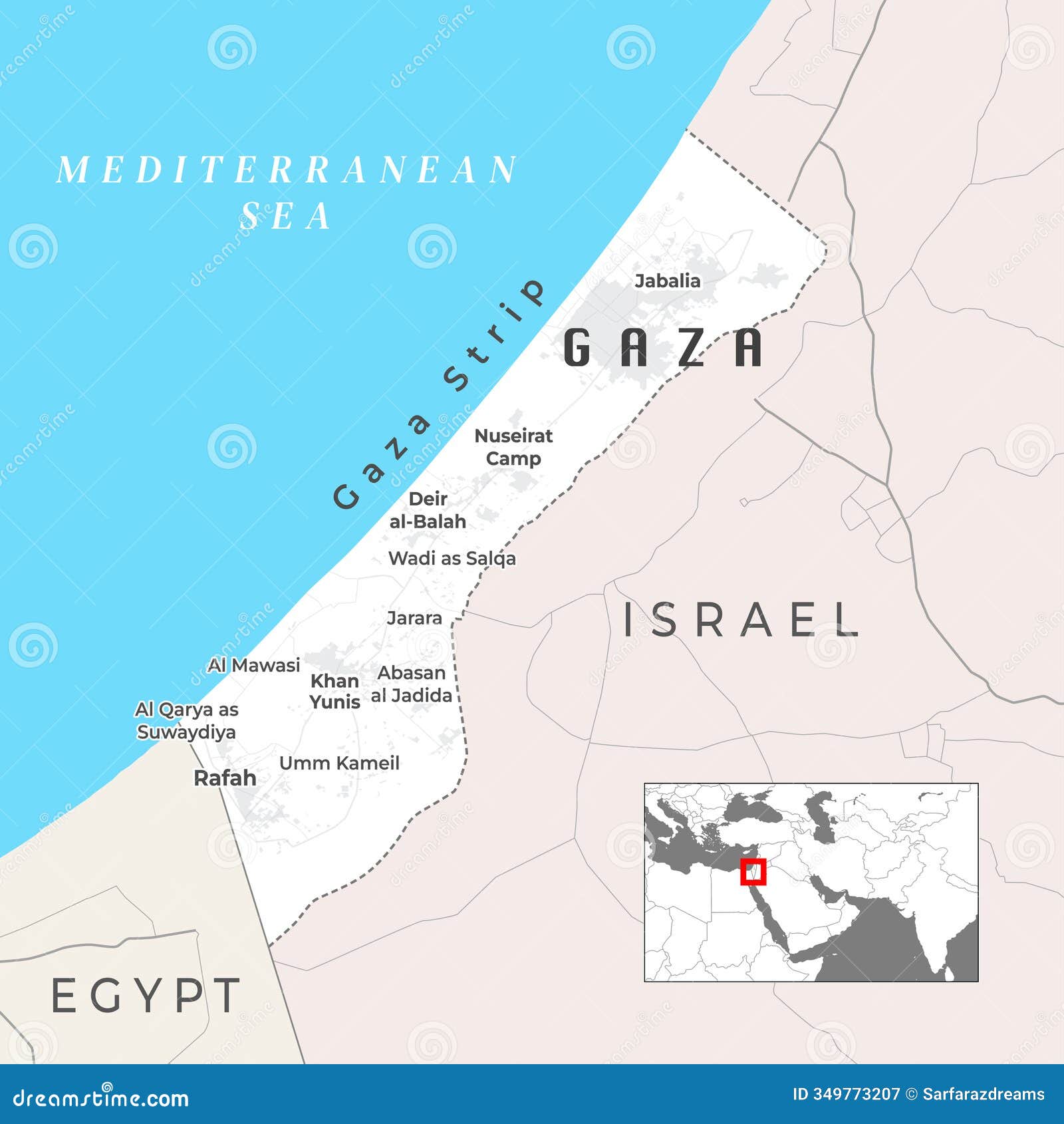 The Gaza Strip And Surroundings, A Palestinian Territory, Political Map ...